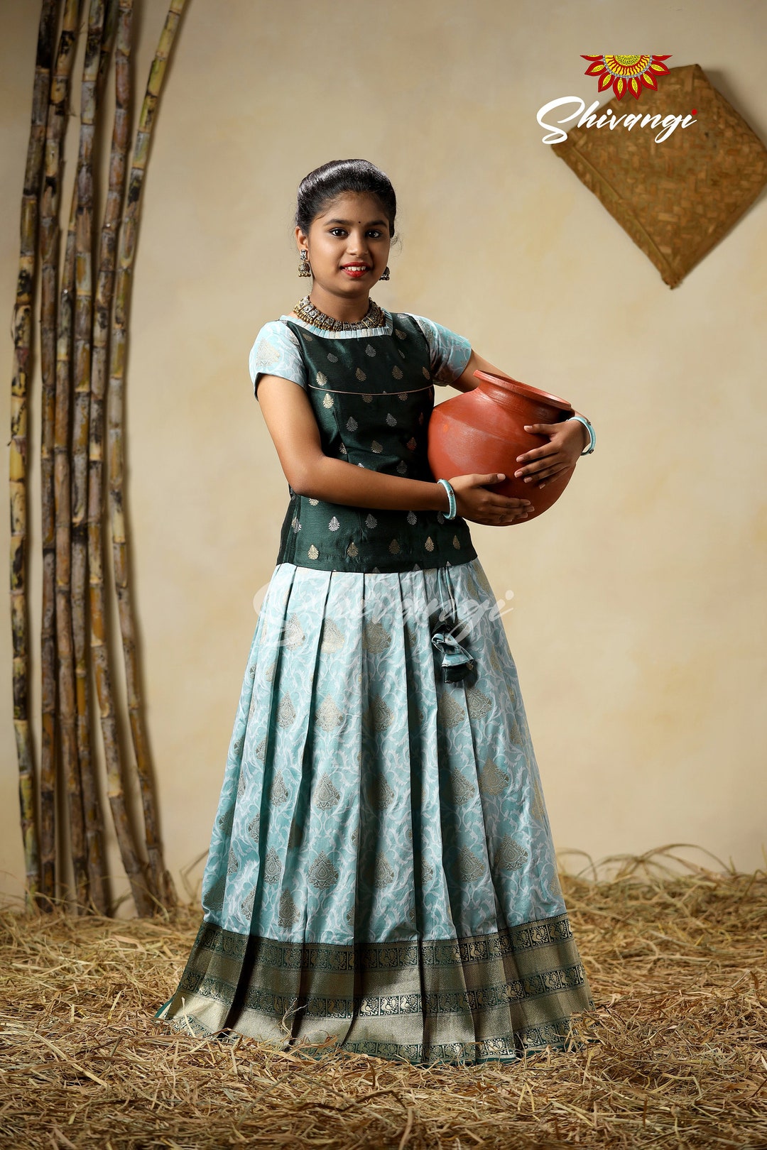 Sky Blue Manoranjitham Semi Silk Pattu Pavadai for Girls - Etsy