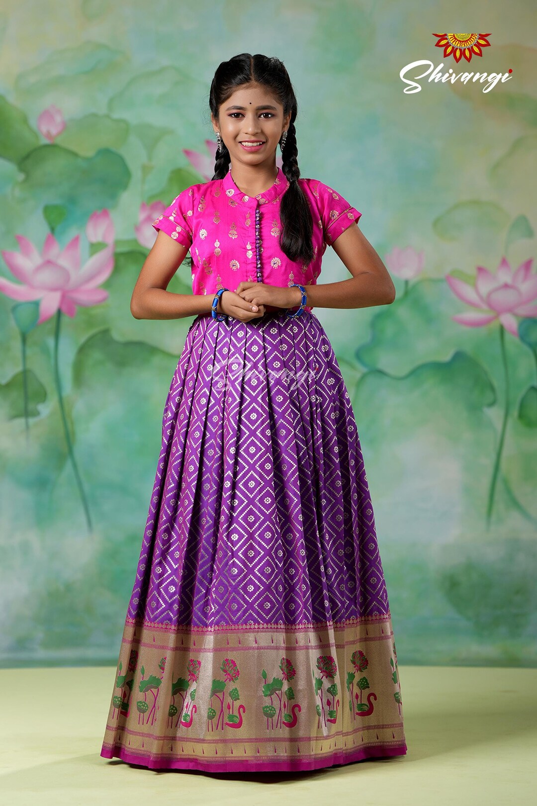 Shivangi Clothing Girls Peach Silk Swan Long Gown Designs for Girls ...