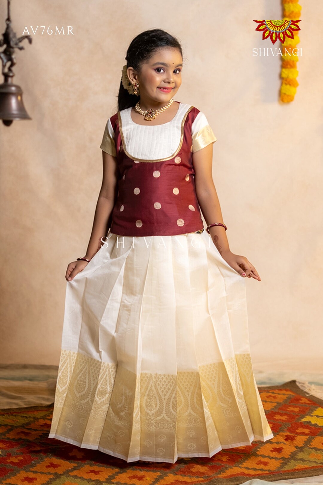 Onam Collection Maroon Onam Floral Bhutta Pattu Pavadai - Etsy
