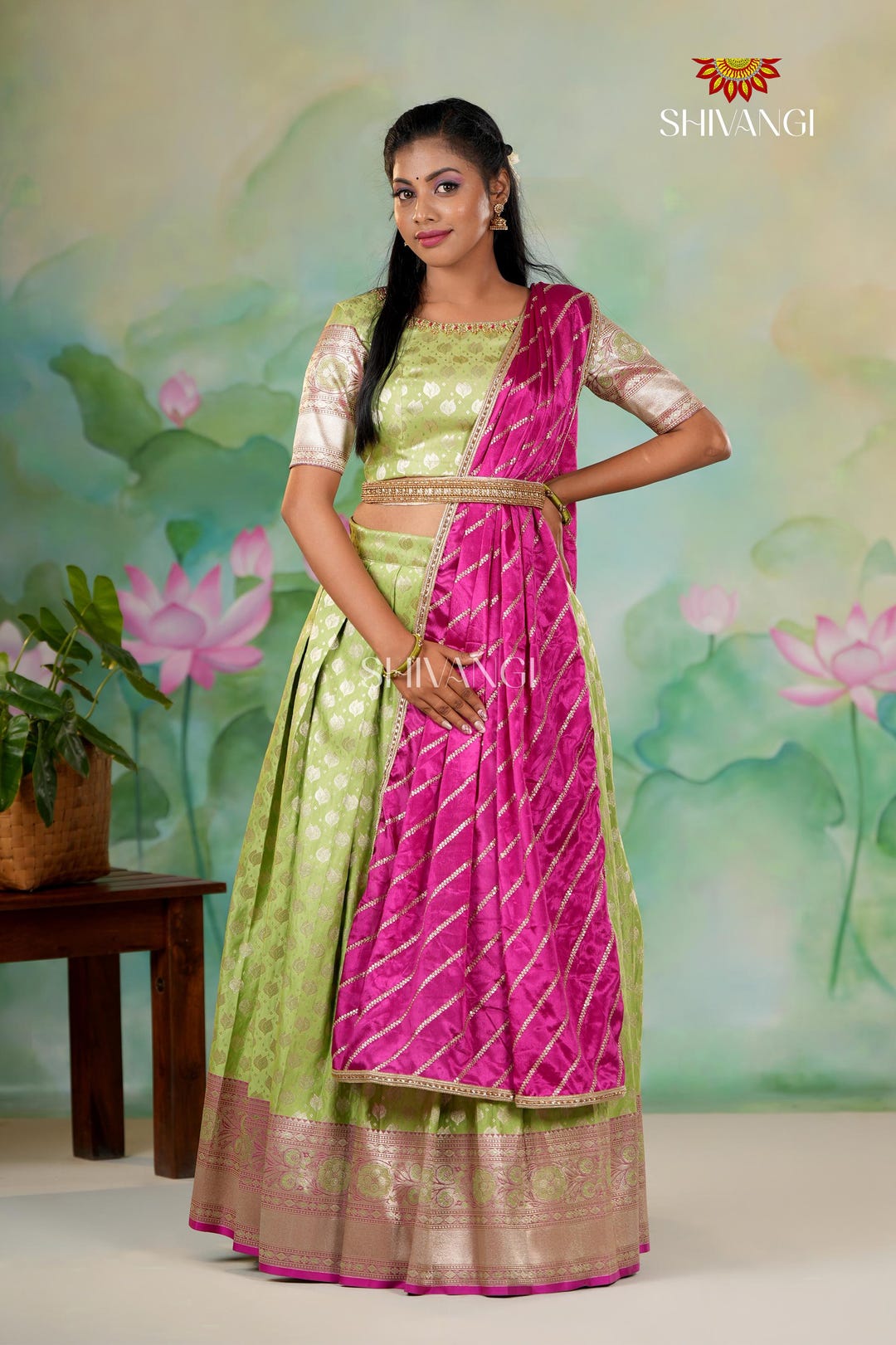 Shivangi Clothing Green Satin Twin Leaf Lehenga for Girls - Etsy