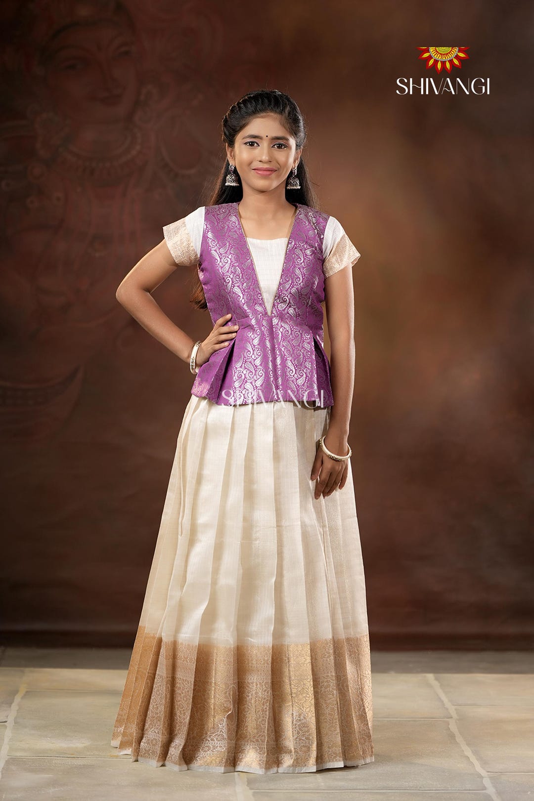 Shivangi Clothing Purple Onam White Pattu Pavadai - Etsy