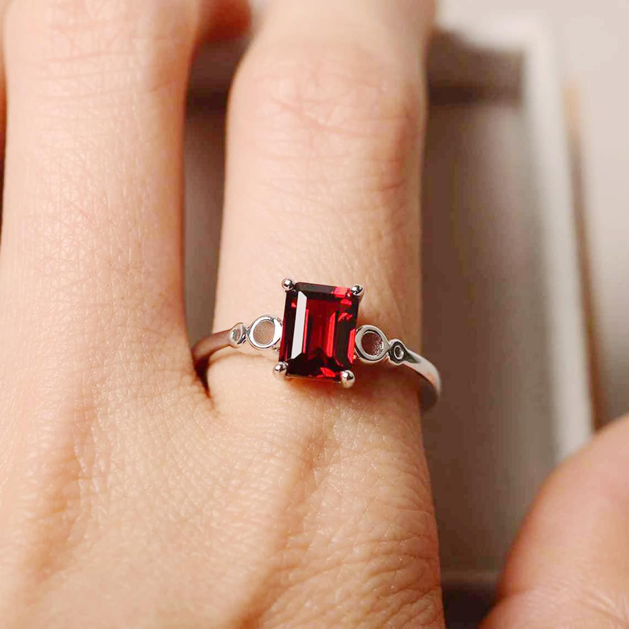 Emerald Cut Garnet Ring Sterling Silver Ring Brown Gemstone Engagement ...