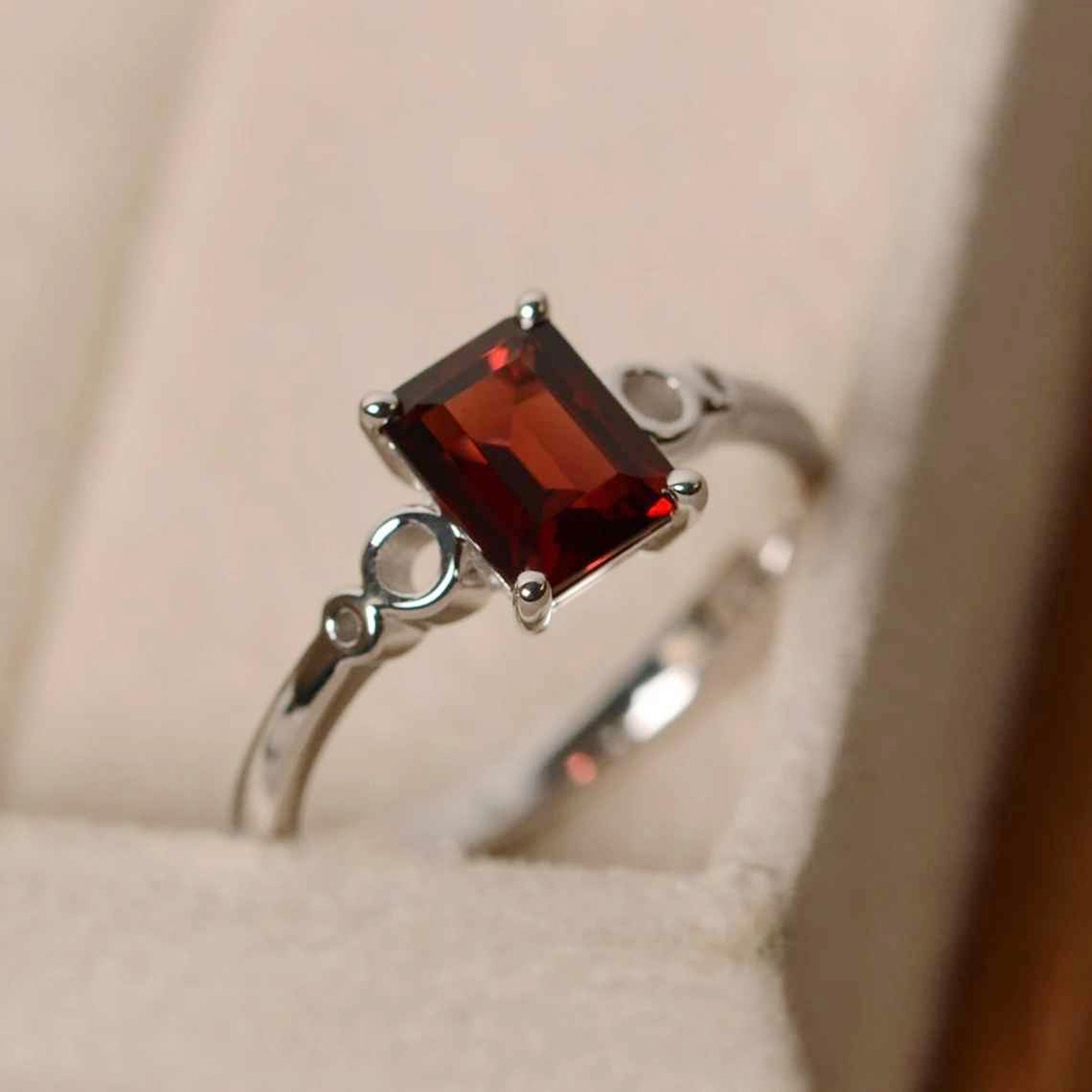 Emerald Cut Garnet Ring Sterling Silver Ring Brown Gemstone Engagement ...