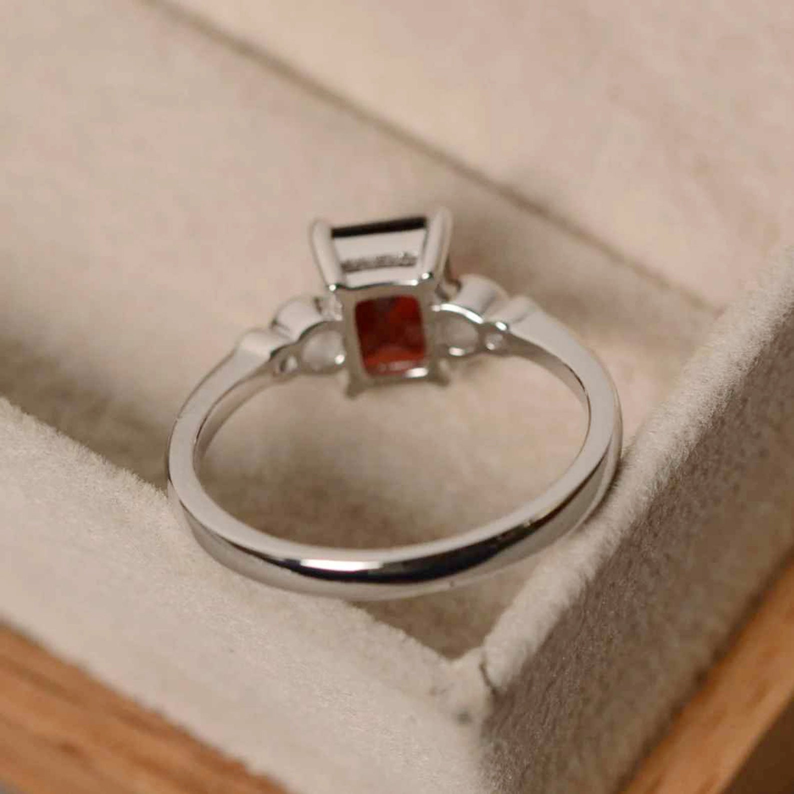 Emerald Cut Garnet Ring Sterling Silver Ring Brown Gemstone Engagement ...