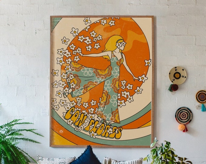 70s Decor 70s Wall Art Flower Child Art 70s Floral Pattern - Etsy