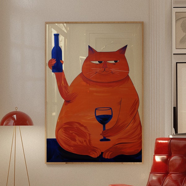 Cat Wine Prints - Etsy UK