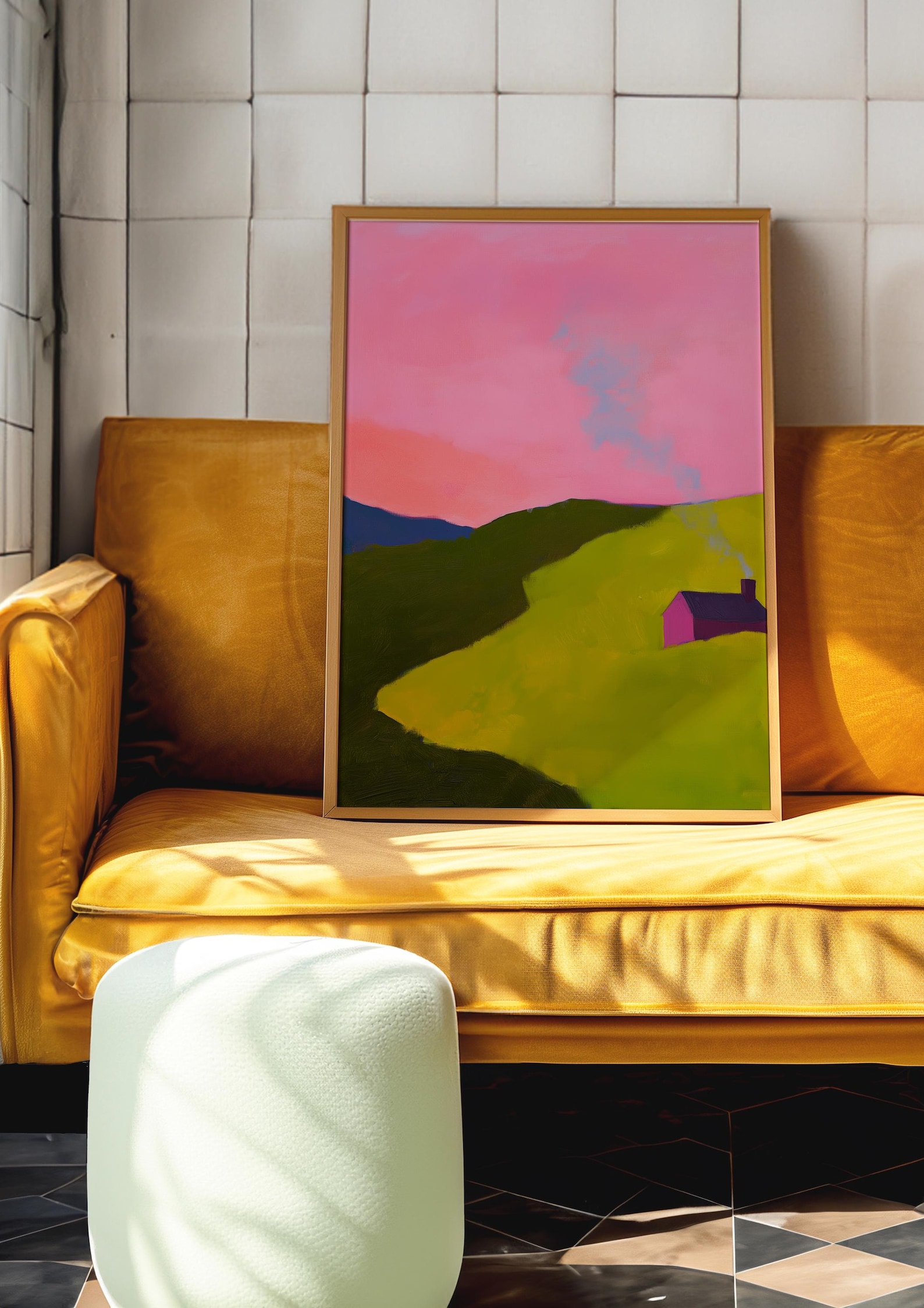 Cottage Core Landscape Art Print: Abstract Scenery, Pastel Pink Home ...
