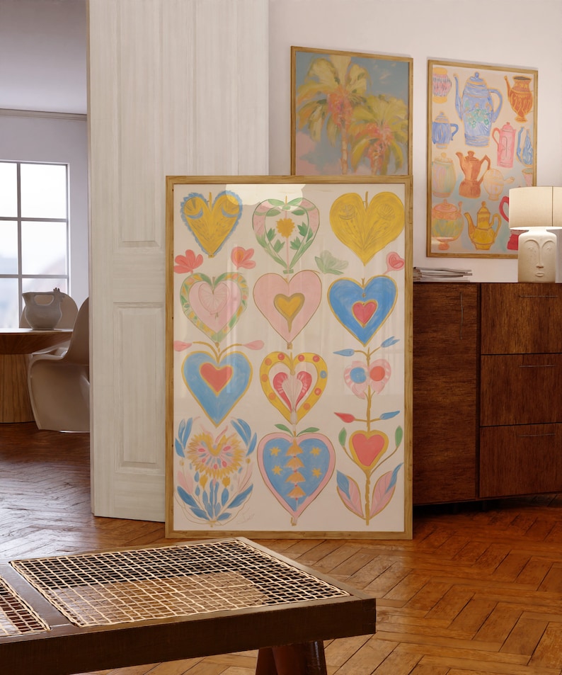 70s Hearts Wall Art Print: Vintage Cottagecore Decor - Etsy