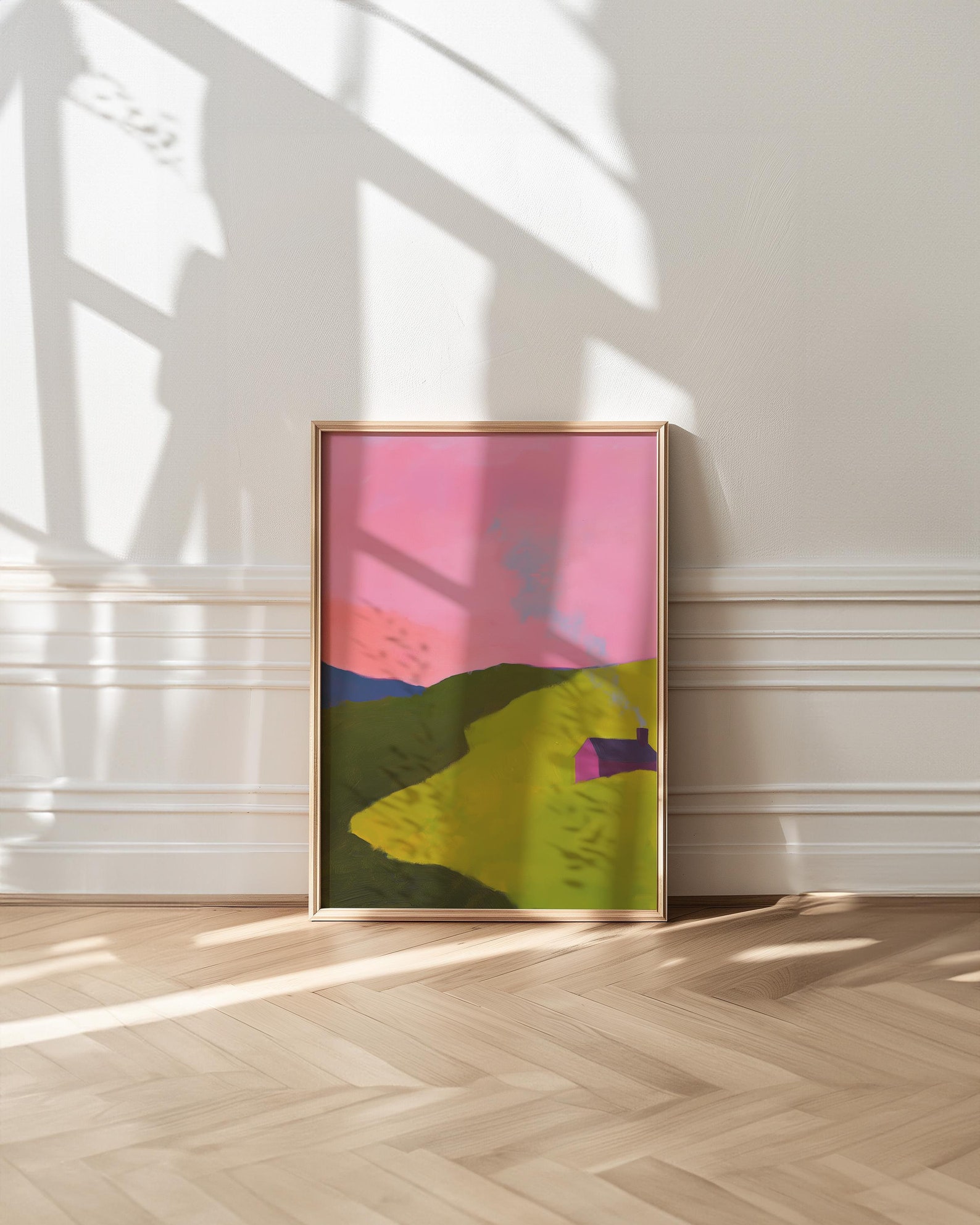 Cottage Core Landscape Art Print: Abstract Scenery, Pastel Pink Home ...