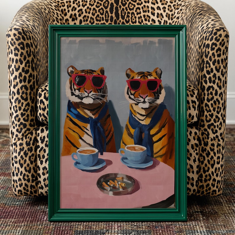 Tiger Cafe Art Print: Whimsical Sunglasses Tigers, Eclectic Decor - Etsy