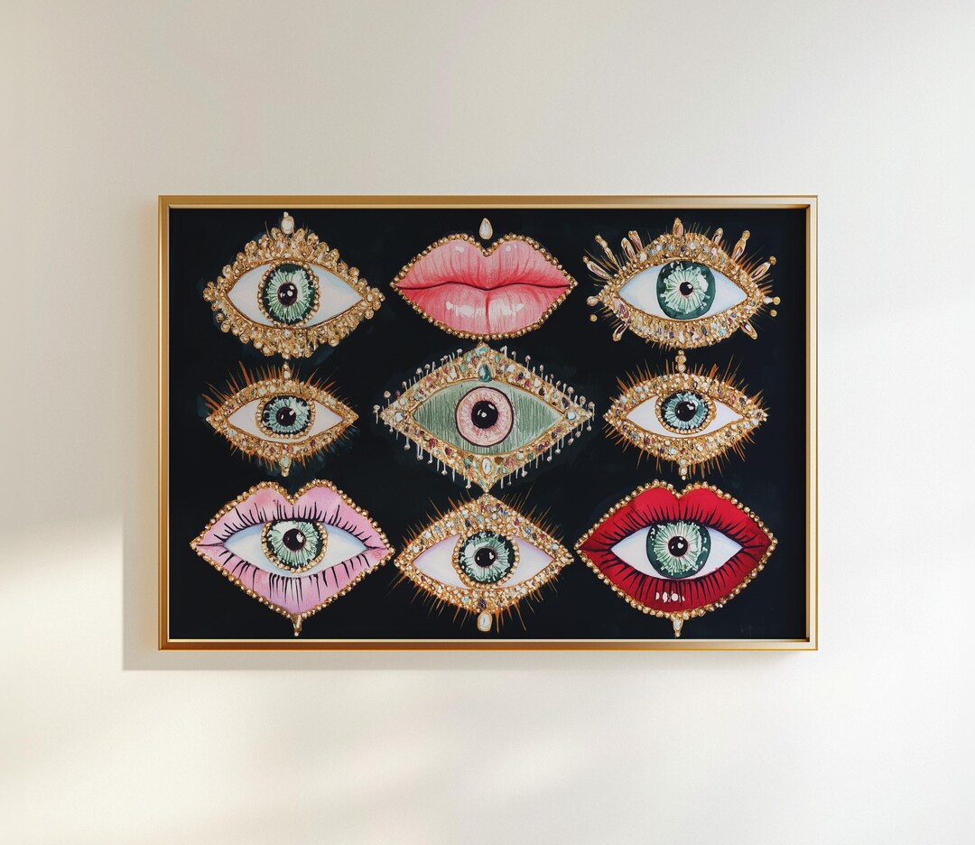 Wall Art, Mystical Eye Lips Print, Glam Maximalist Decor, Witchy ...