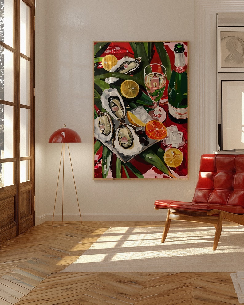 Champagne and Oysters Art Print: Retro Dining Room Decor - Etsy