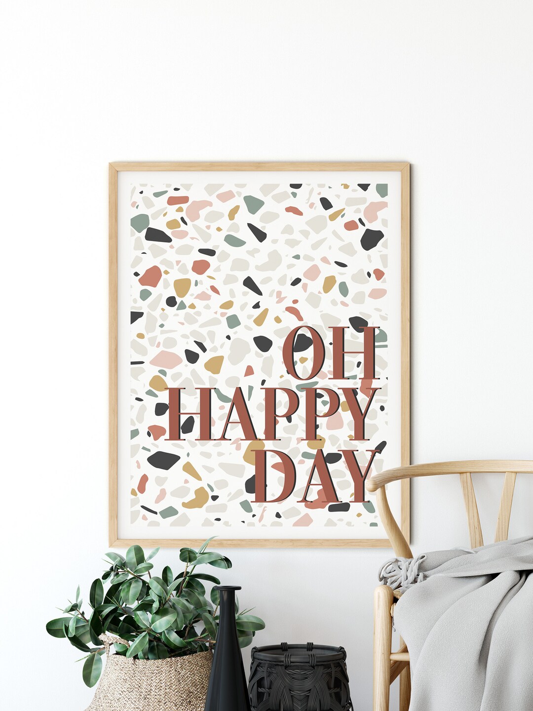 Boho Living Room Decor Terrazzo Print Oh Happy Days Quote - Etsy