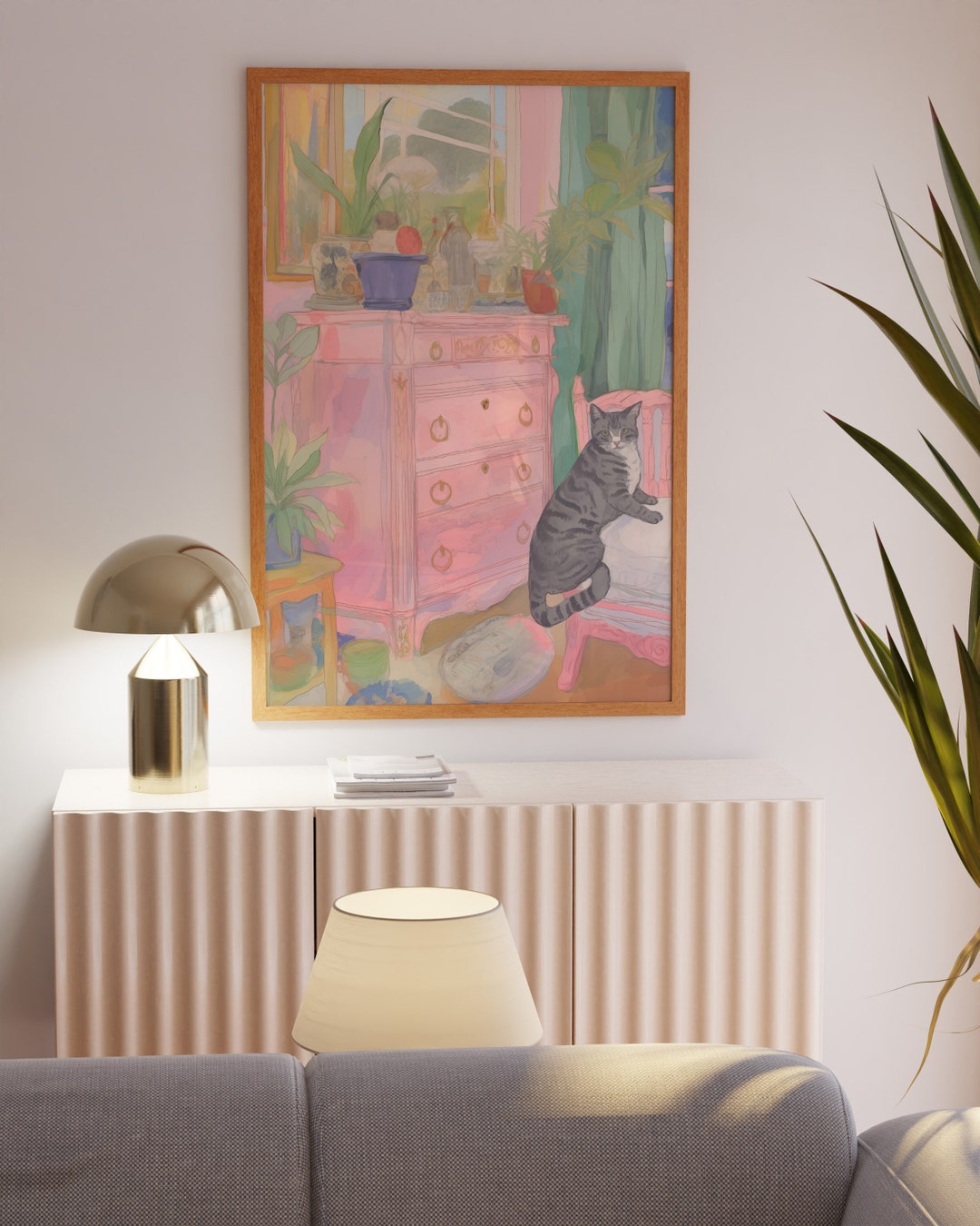 Pink Cat Art Print: Girly Bedroom Decor - Etsy