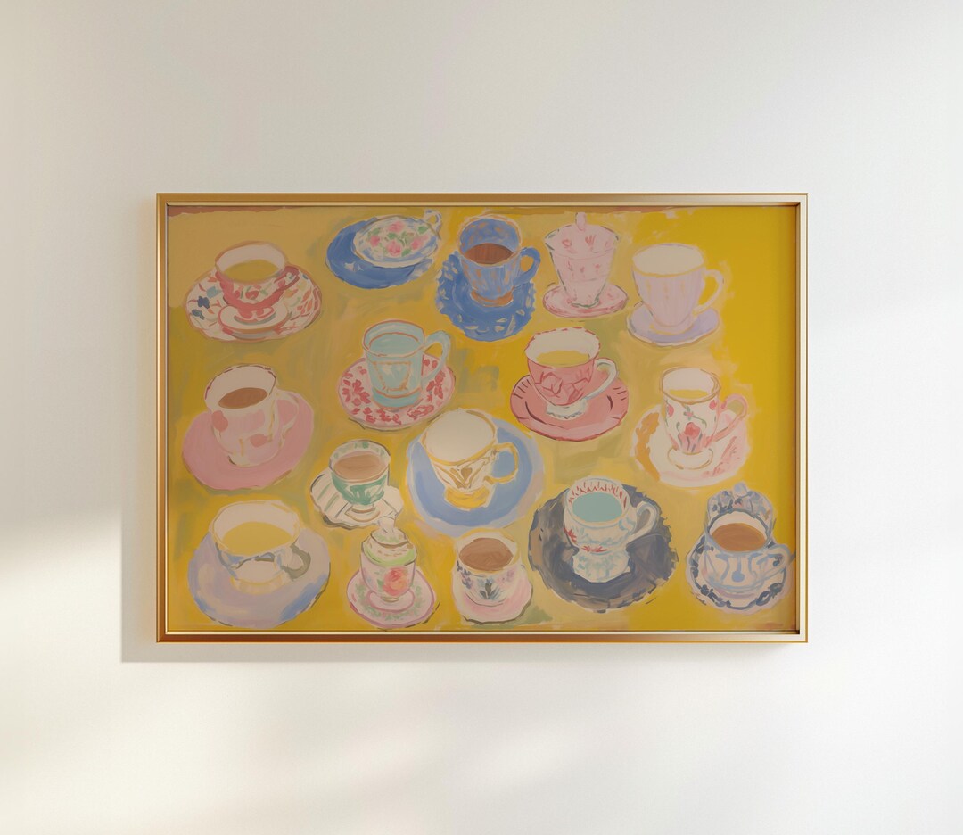 Danish Pastel Tea Cup Print: Vintage Kitchen Wall Art - Etsy