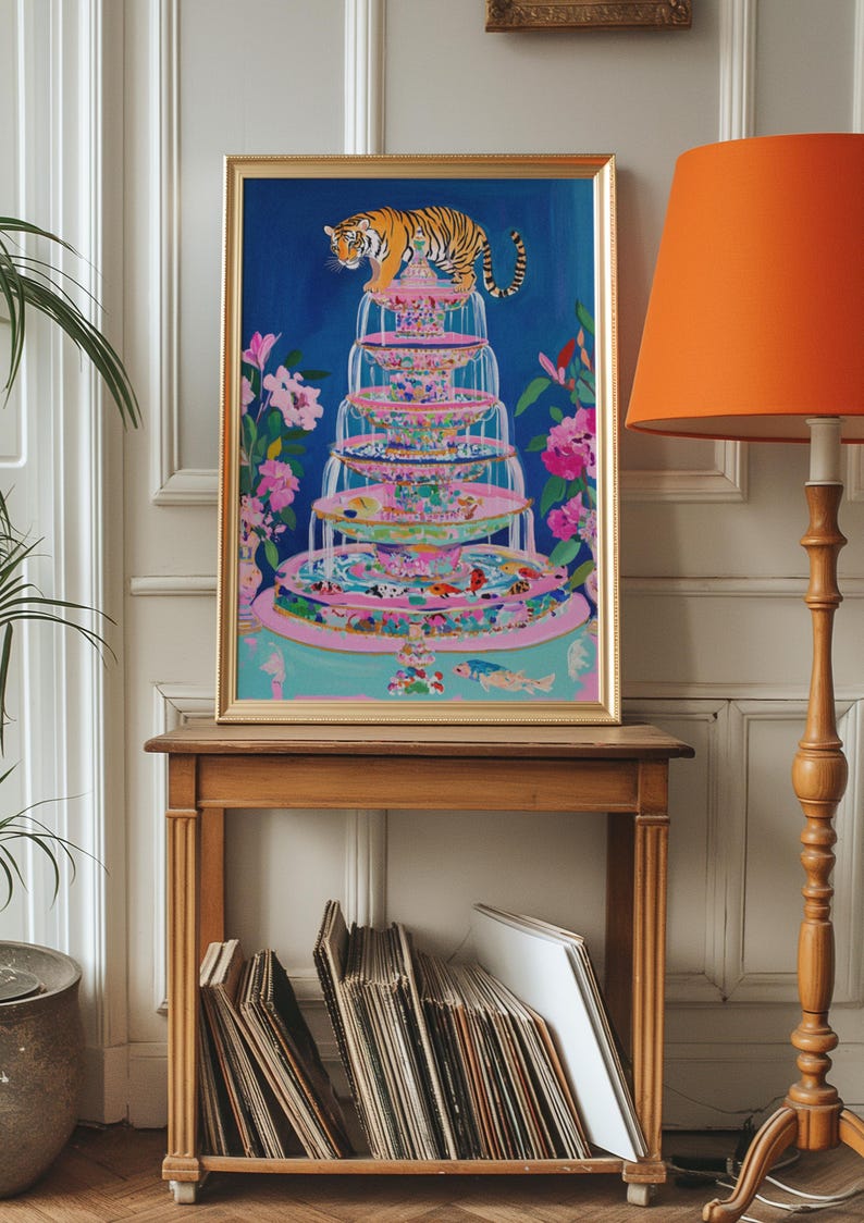 Pink Chinoiserie Tiger Art Print: Maximalist Decor - Etsy