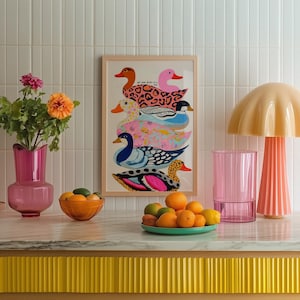 Colorful Ducks Art Print: Kitsch Animal Pattern Wall Decor - Etsy