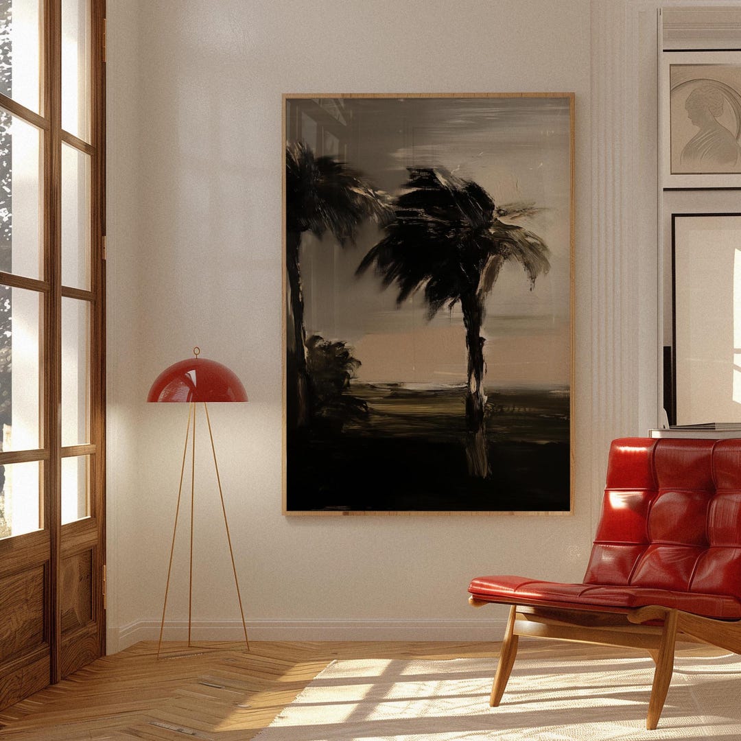 Wall Art, Palm Tree Sunset Print, Modern Tropical Landscape, Neutral ...