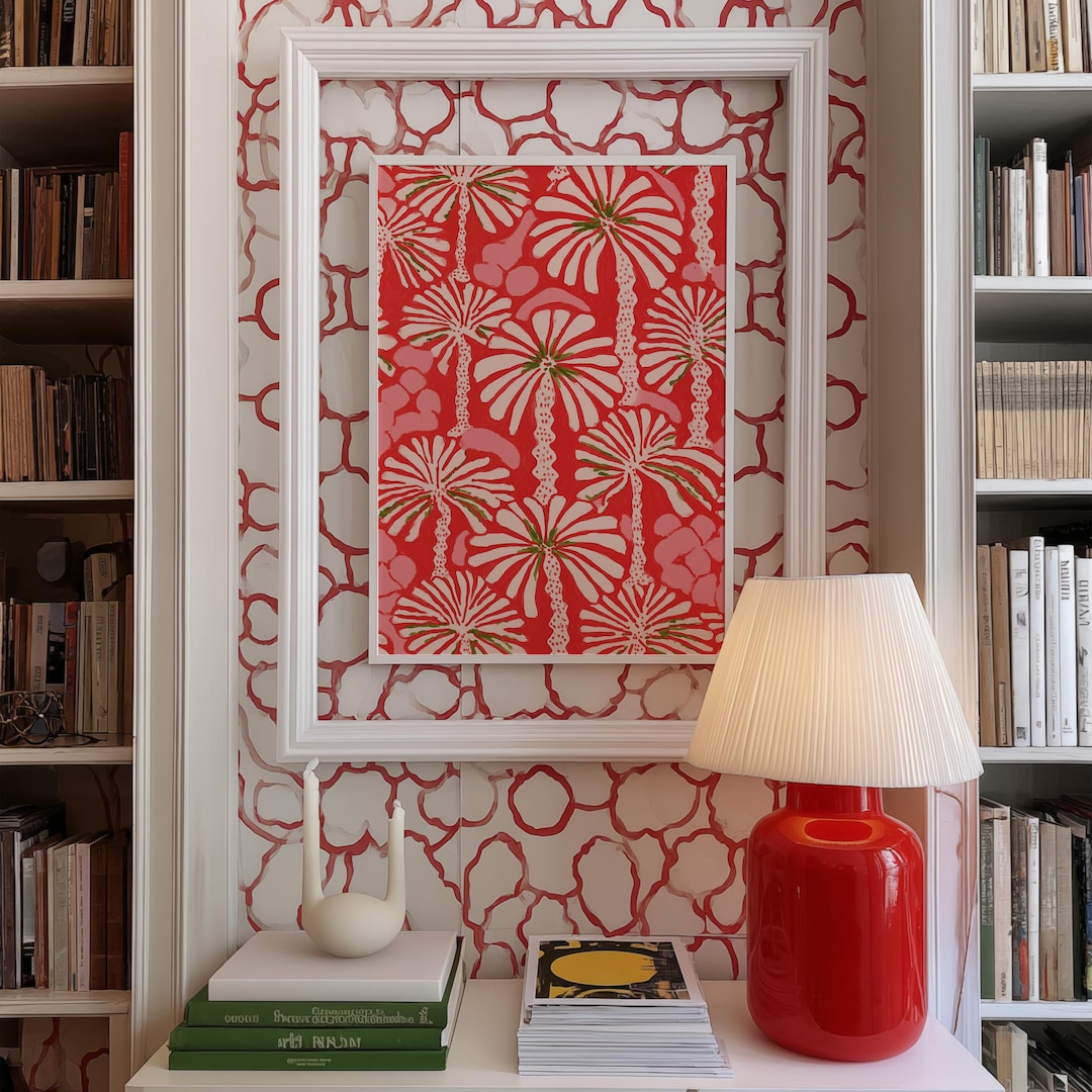 Tropical Red Palm Print: Hamptons Coastal Wall Art - Etsy