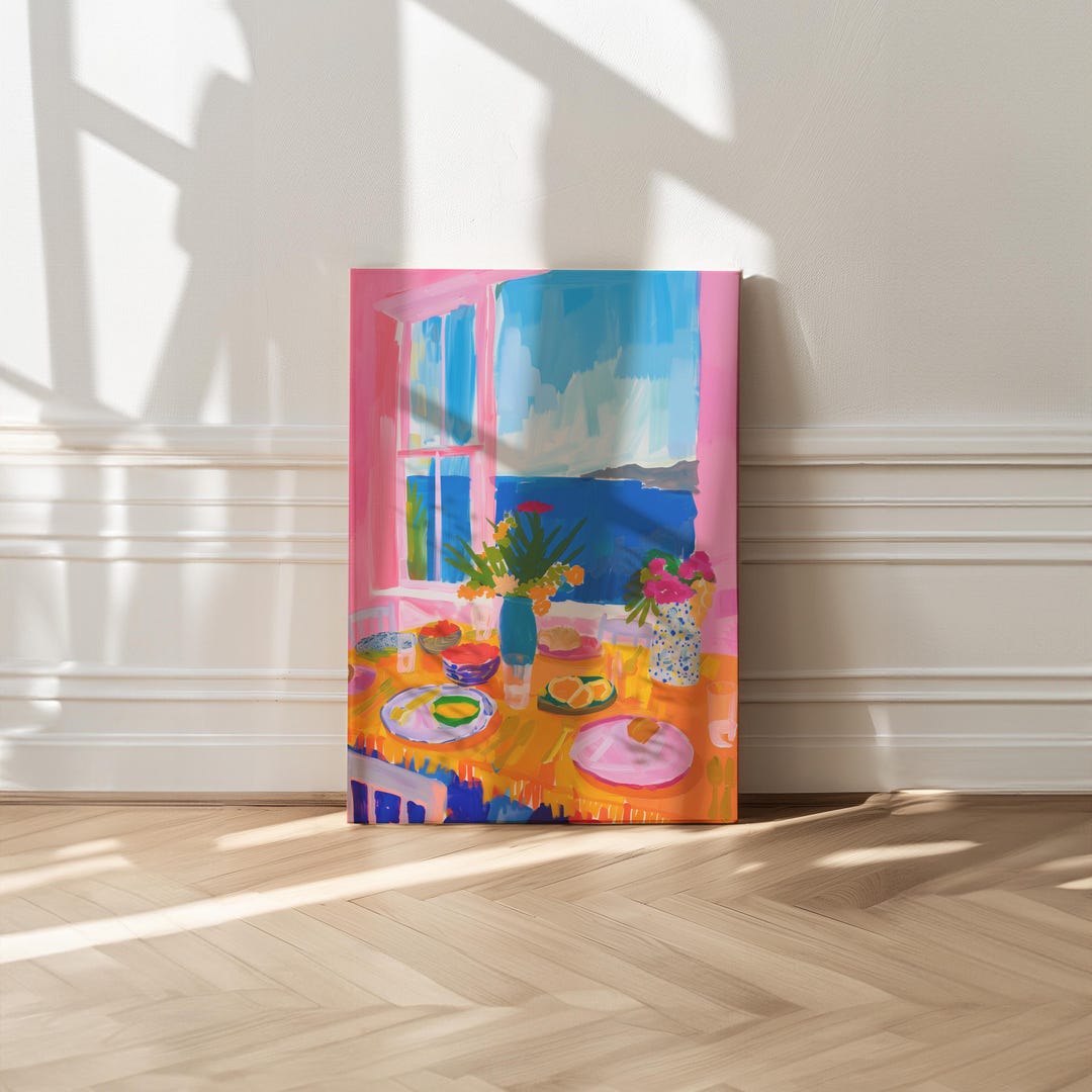 Canvas Art, Colorful Dopamine Kitchen Dining Decor, Pink and Blue Wall ...