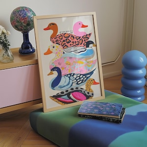 Colorful Ducks Art Print: Kitsch Animal Pattern Wall Decor - Etsy