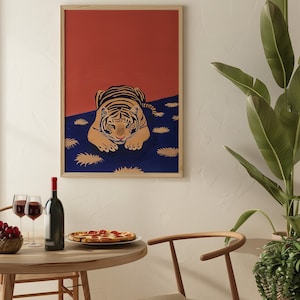 Tiger Print, 70s Poster, Retro Bedroom Decor, Tiger Decor, Mid Century ...