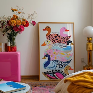 Colorful Ducks Art Print: Kitsch Animal Pattern Wall Decor - Etsy