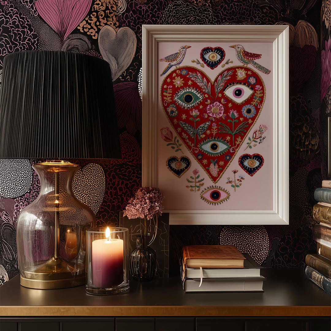 Heart Eye Art Print: Trippy Folk Art, Psychedelic Boho Decor - Etsy