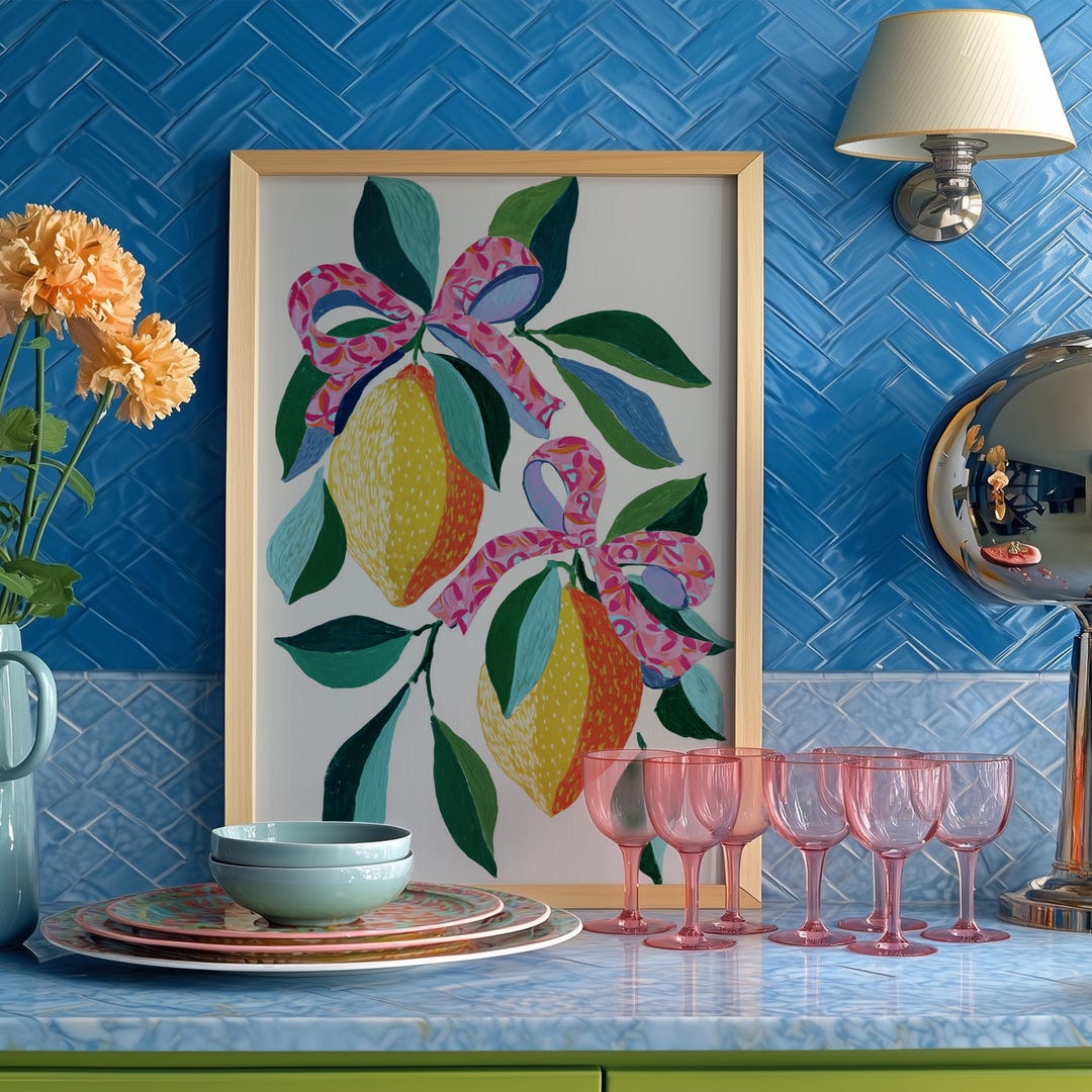Colorful Lemon Print: Coquette Kitchen Wall Art - Etsy