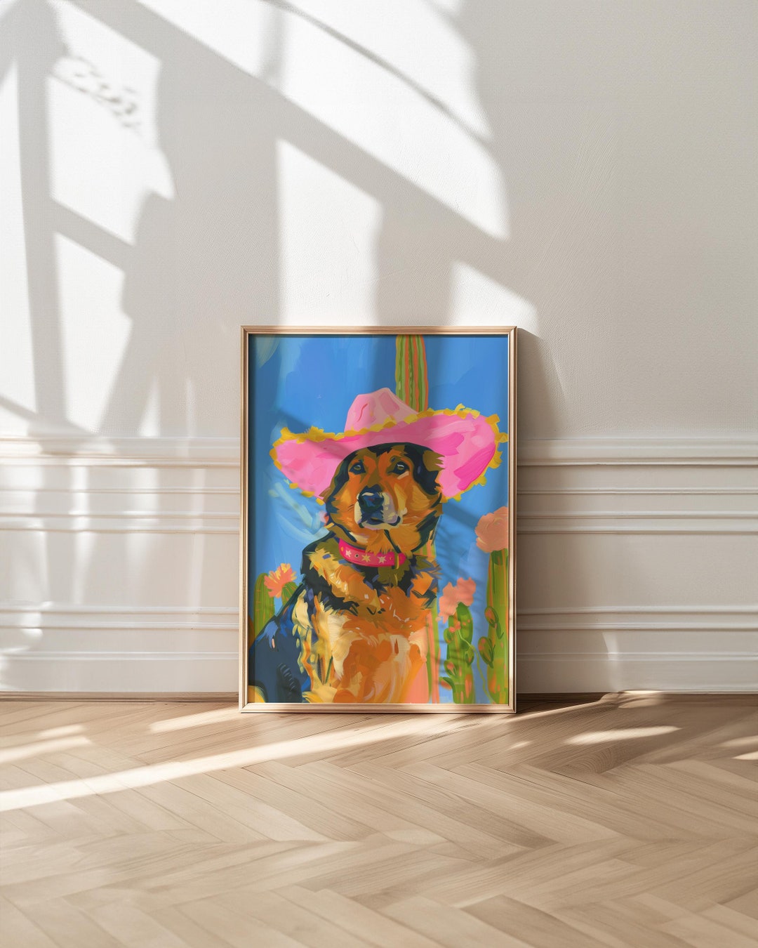 Dog in Cowboy Hat, German Shepherd Cowgirl Art, Preppy Dog Art, Trendy ...