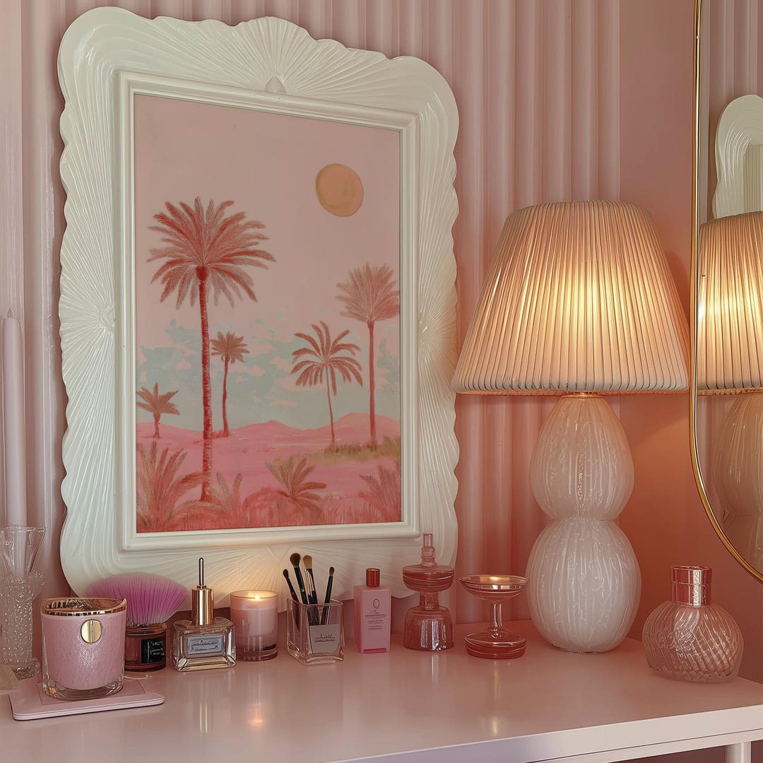 Wall Art, Pink Palm Tree Poster, Desert Sunset Print, Tropical Boho ...