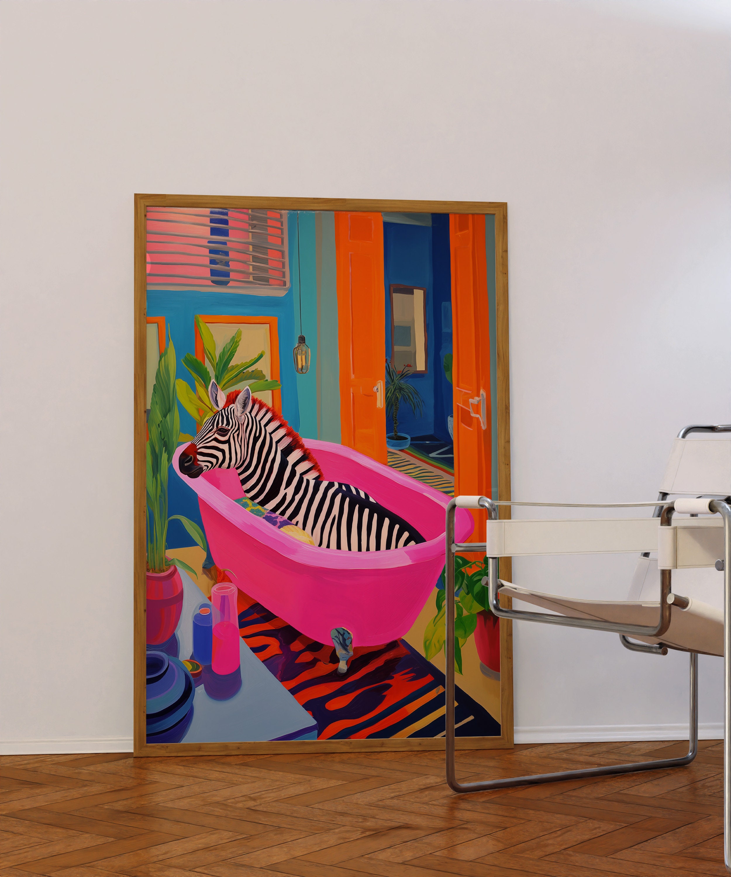 Zebra in Pink Bath Print: Maximalist Bathroom Wall Art - Etsy
