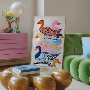 Colorful Ducks Art Print: Kitsch Animal Pattern Wall Decor - Etsy