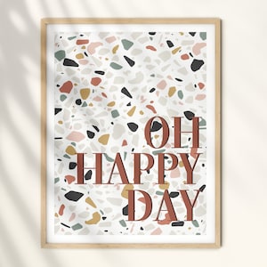 Boho Living Room Decor Terrazzo Print Oh Happy Days Quote - Etsy
