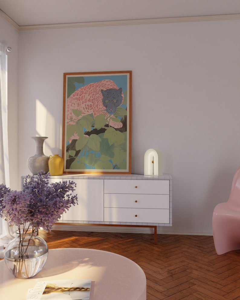 Pink Tiger Art Print: Boho Art Deco Home Decor - Etsy
