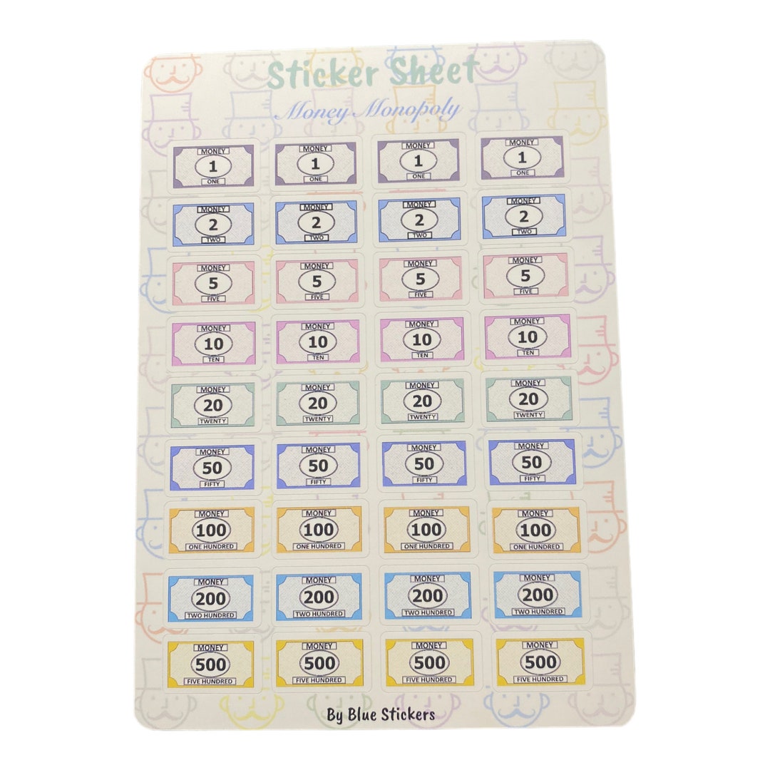 Money Monopoly Sticker Sheet - Etsy Australia