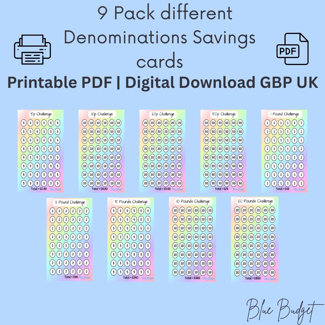 A6 Savings Challenge Cards 9-pack: Printable Budget Inserts (digital ...