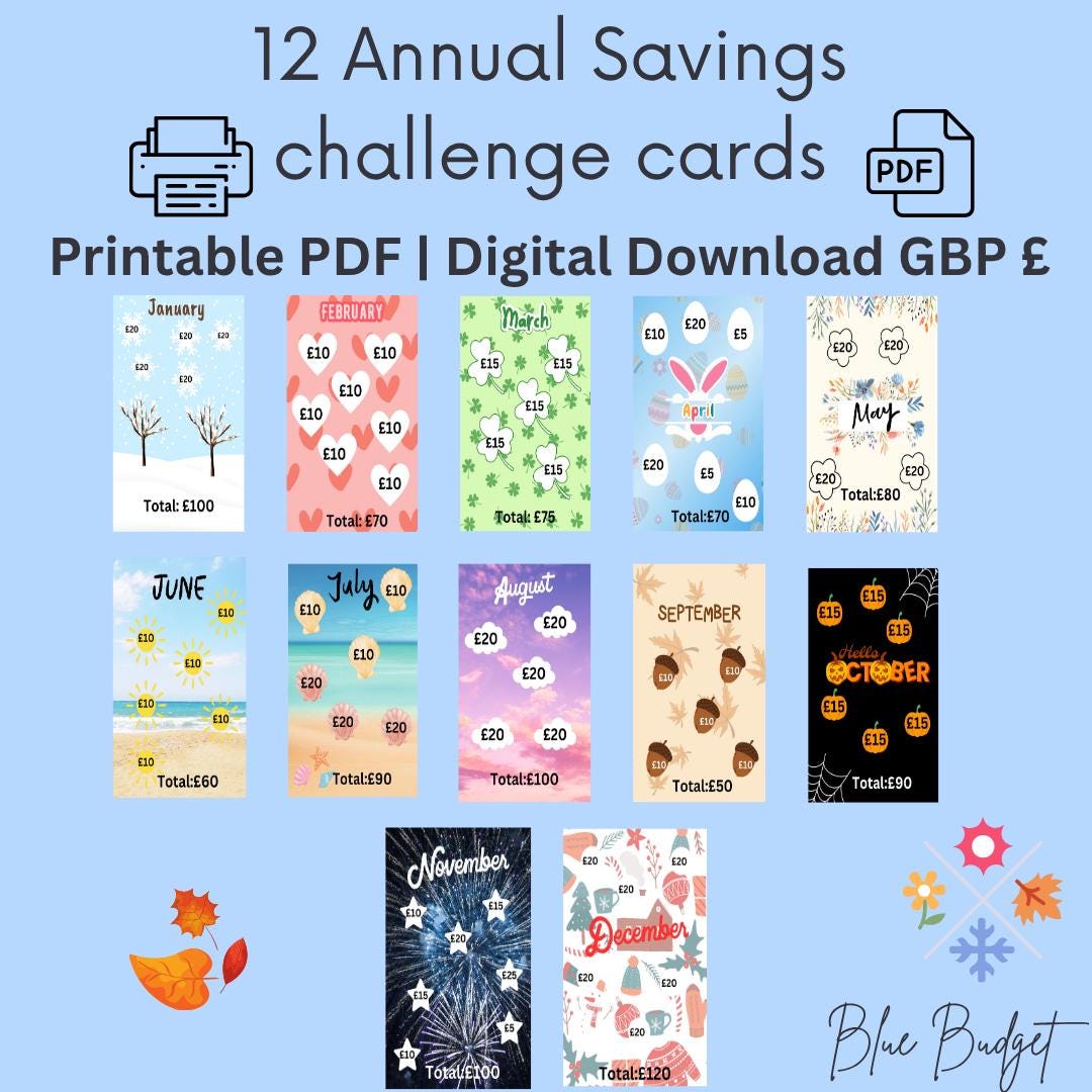 Annual Savings Challenge Cards: A6 Budget Inserts (digital Download) - Etsy