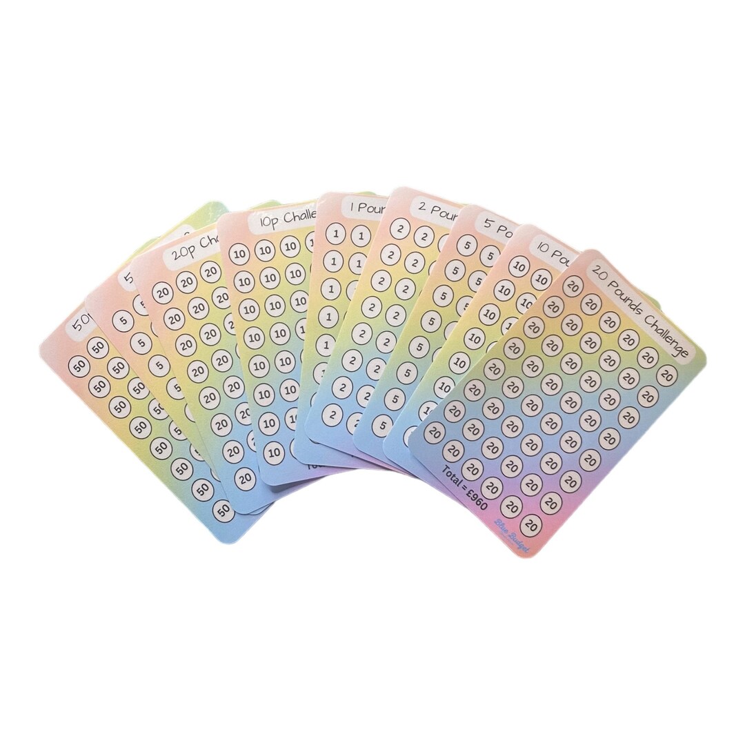 Pack of 9 Different Money Laminated Savings Challenge Cards - Etsy UK