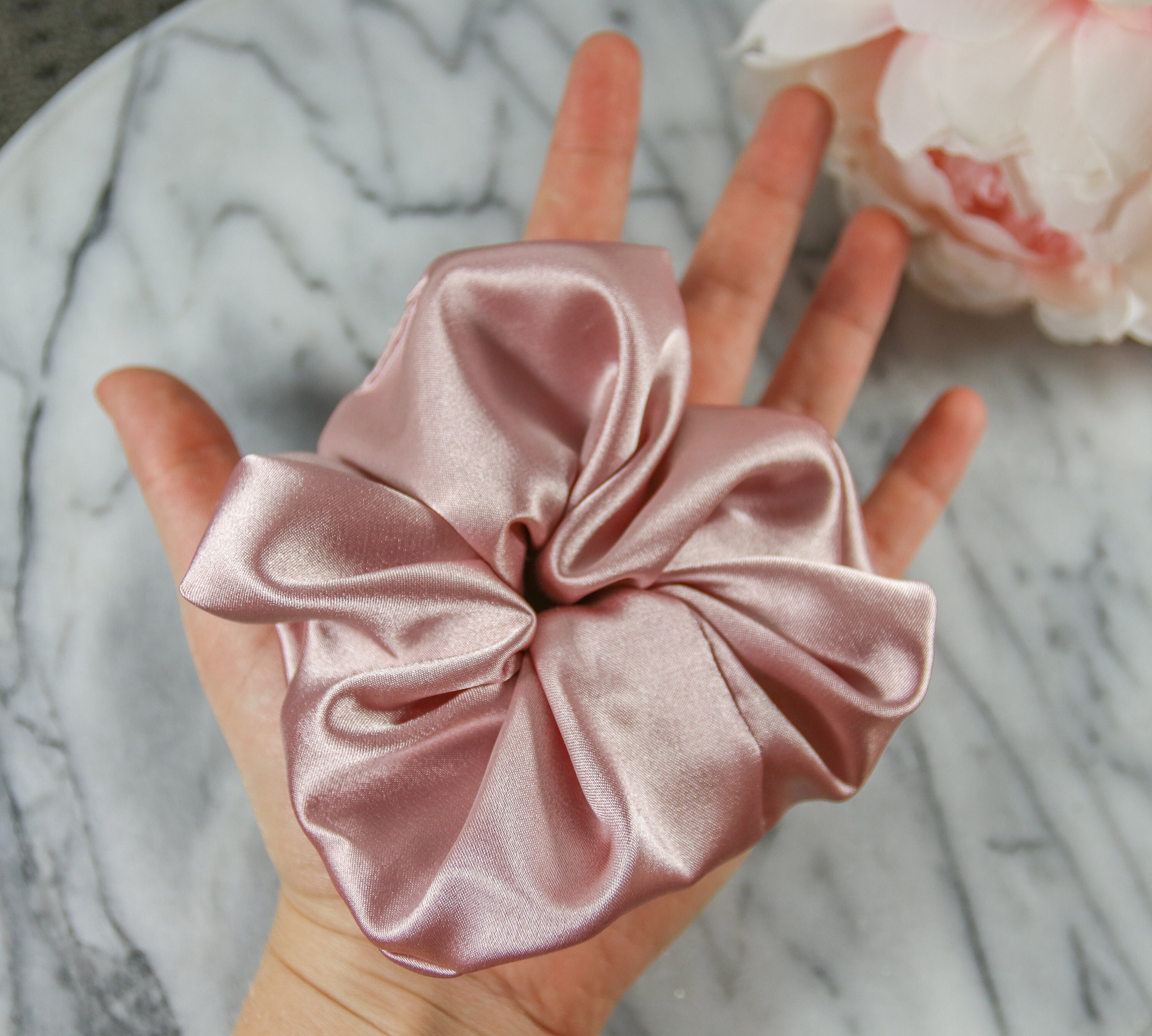 Pink Silk Satin Blend Scrunchie, Pale Pink Scrunchy, Hair Tie, Hair ...