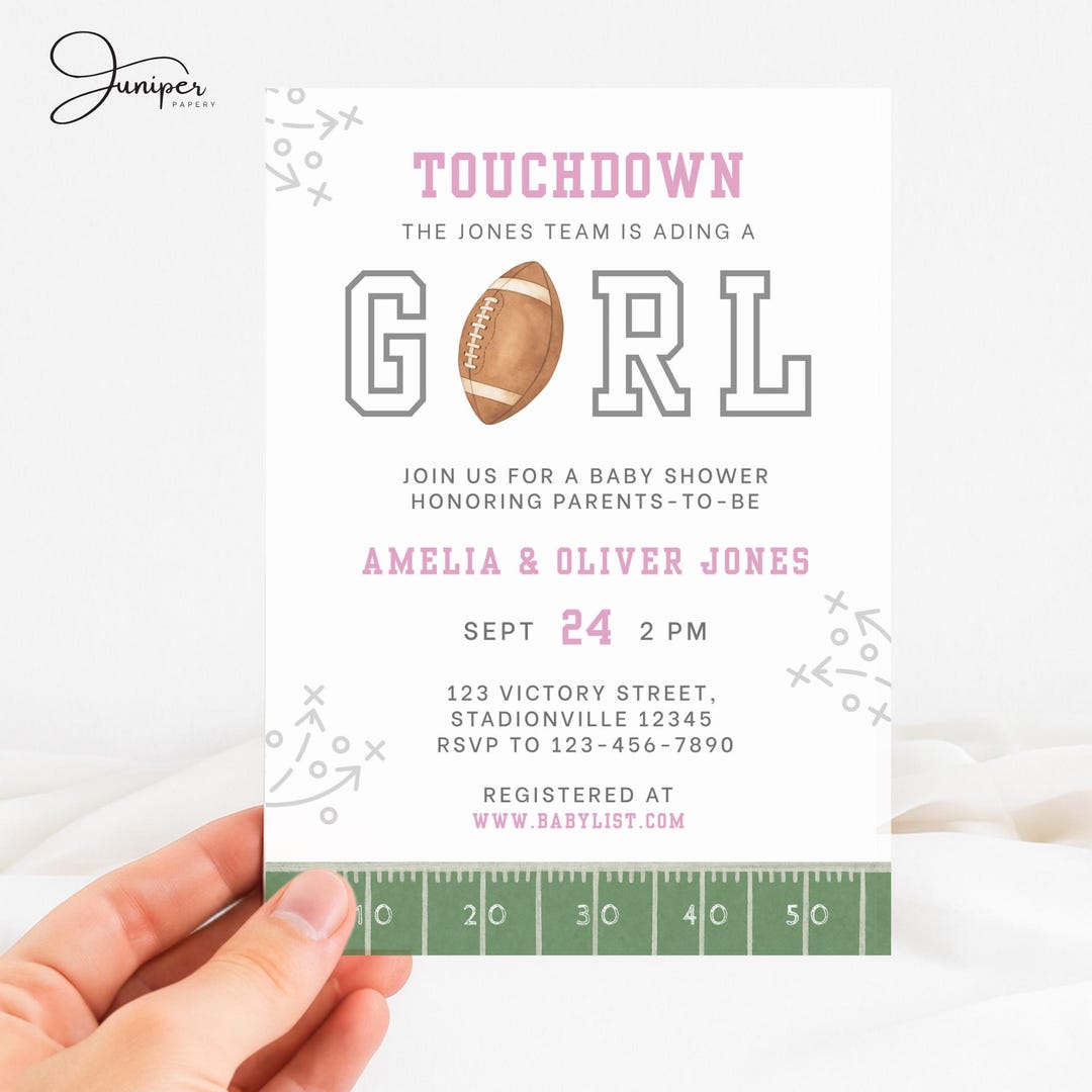 Touchdown Baby Girl Shower Invite, Pink Football Baby Shower Invite ...