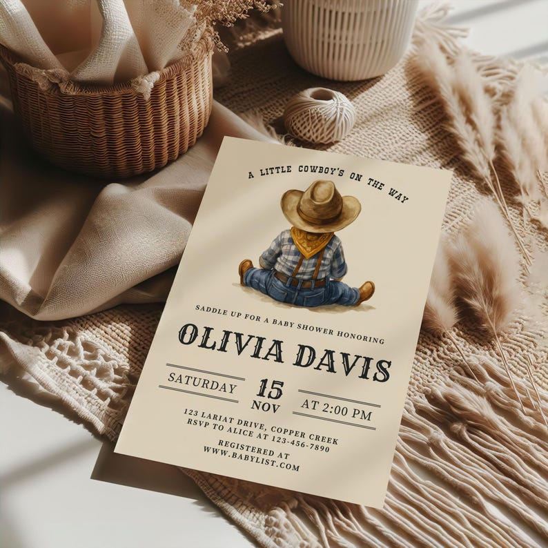 Little Cowboy on the Way Baby Shower Invitation, Wild West Baby Invite ...