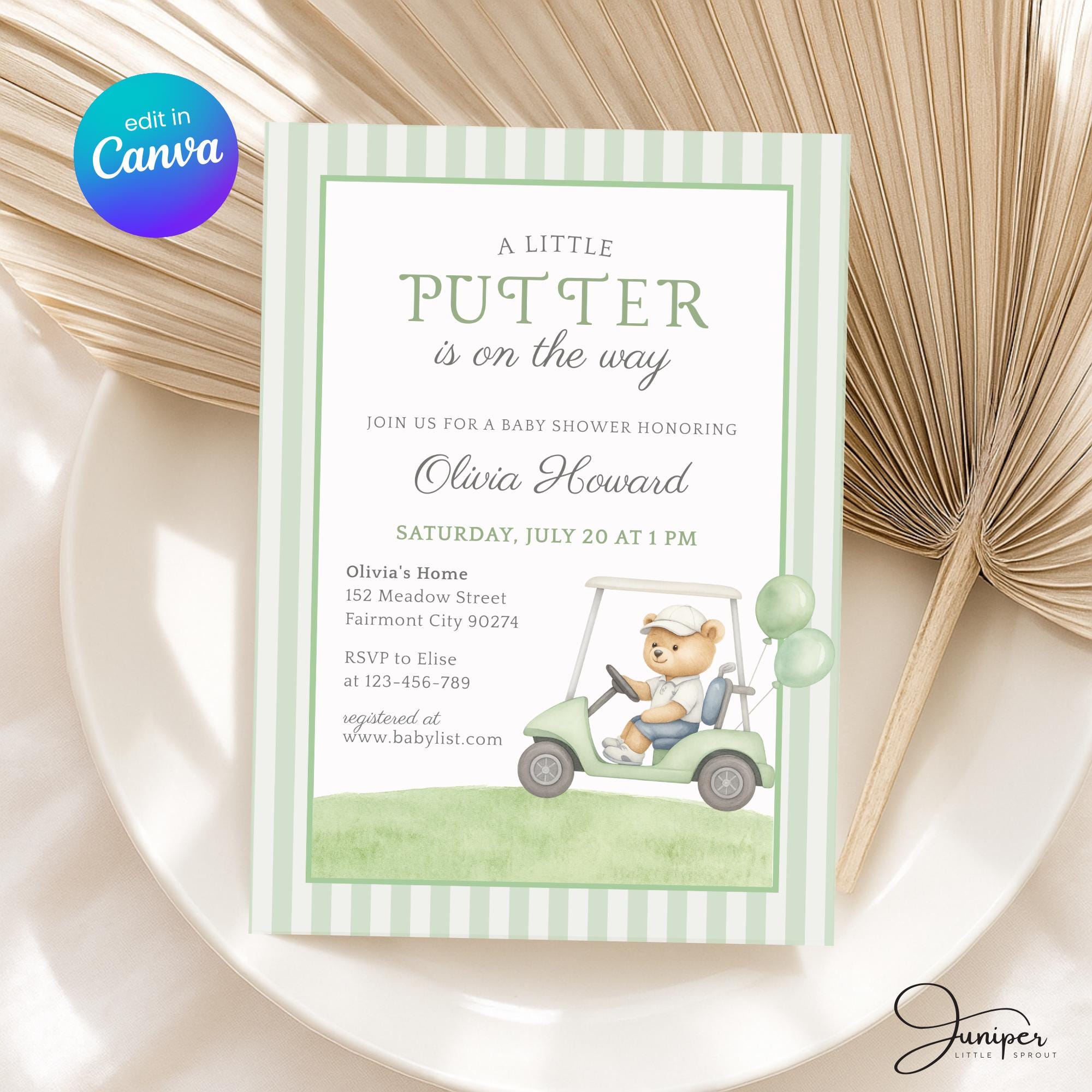 A Little Putter is on the Way Baby Shower Invitation, Teddy Bear Golfer ...