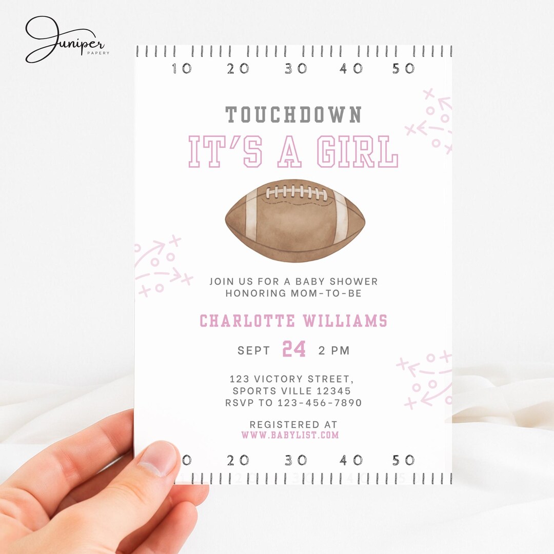 Touchdown It's A Girl Baby Shower Invitation, Kickoff Baby Shower ...