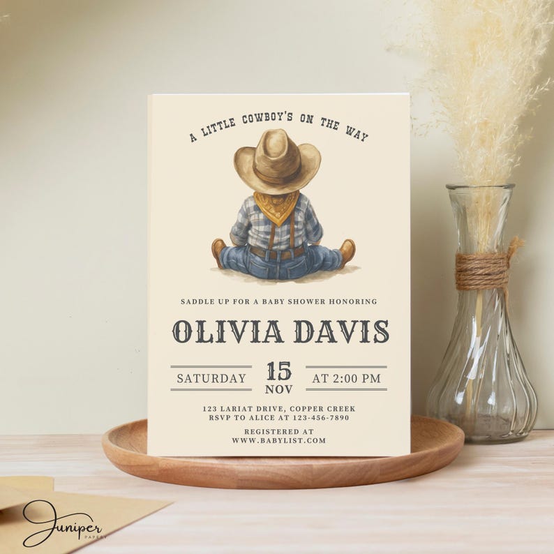 Little Cowboy on the Way Baby Shower Invitation, Wild West Baby Invite ...