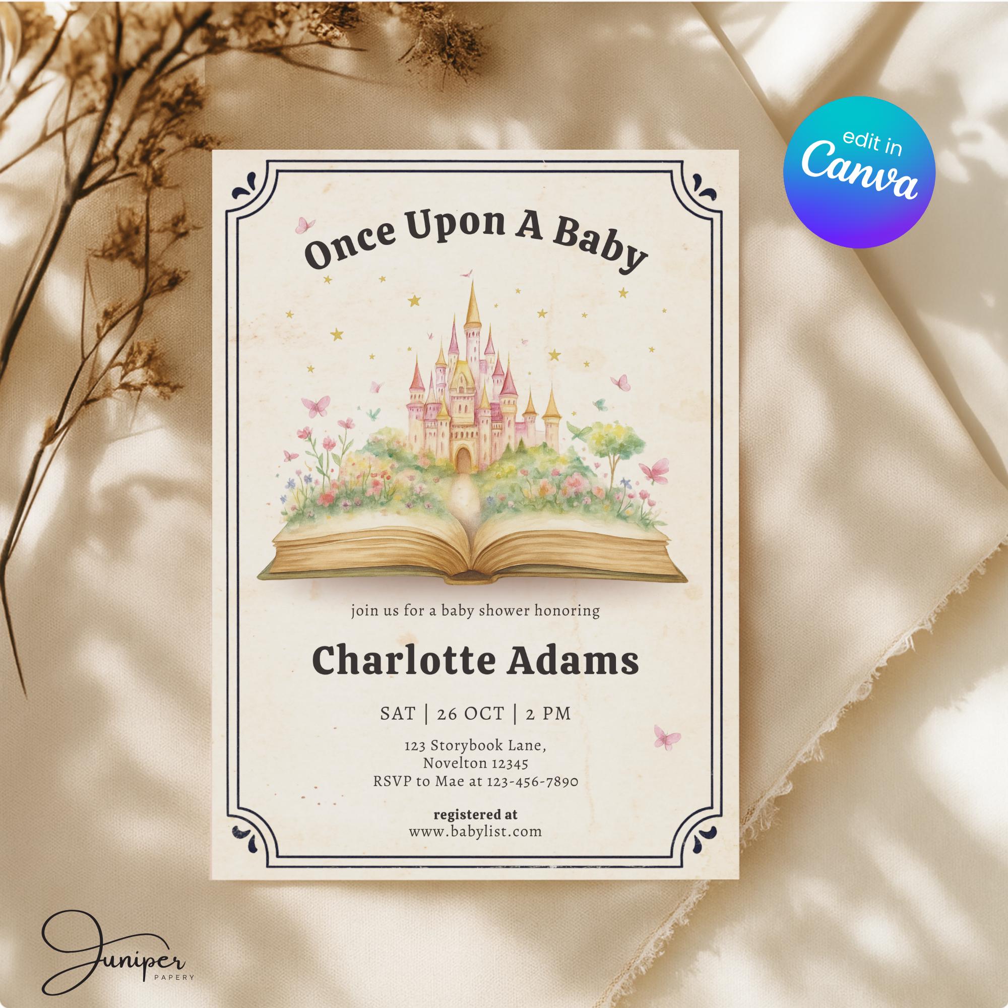 Once Upon A Baby Shower Invitation, Storybook Fairy Tale Baby Shower ...