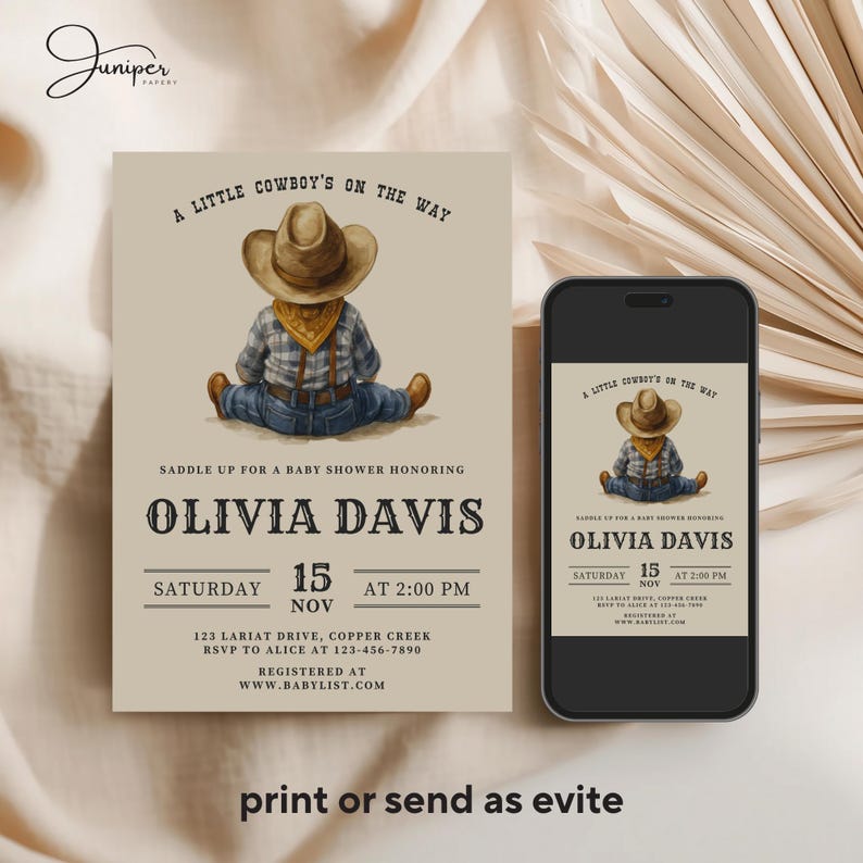 Little Cowboy on the Way Baby Shower Invitation, Wild West Baby Invite ...