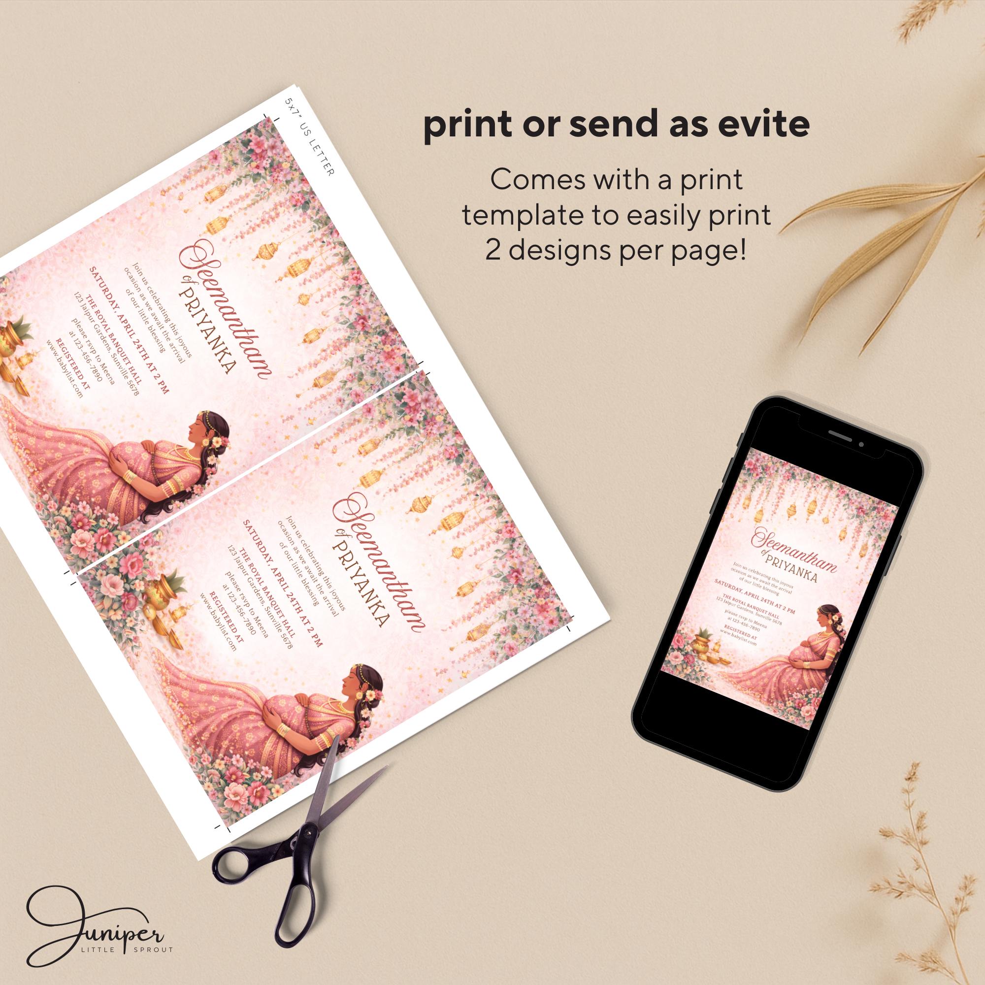 Indian Baby Shower Invitation, Hindu Seemantham Template, Pink Floral ...