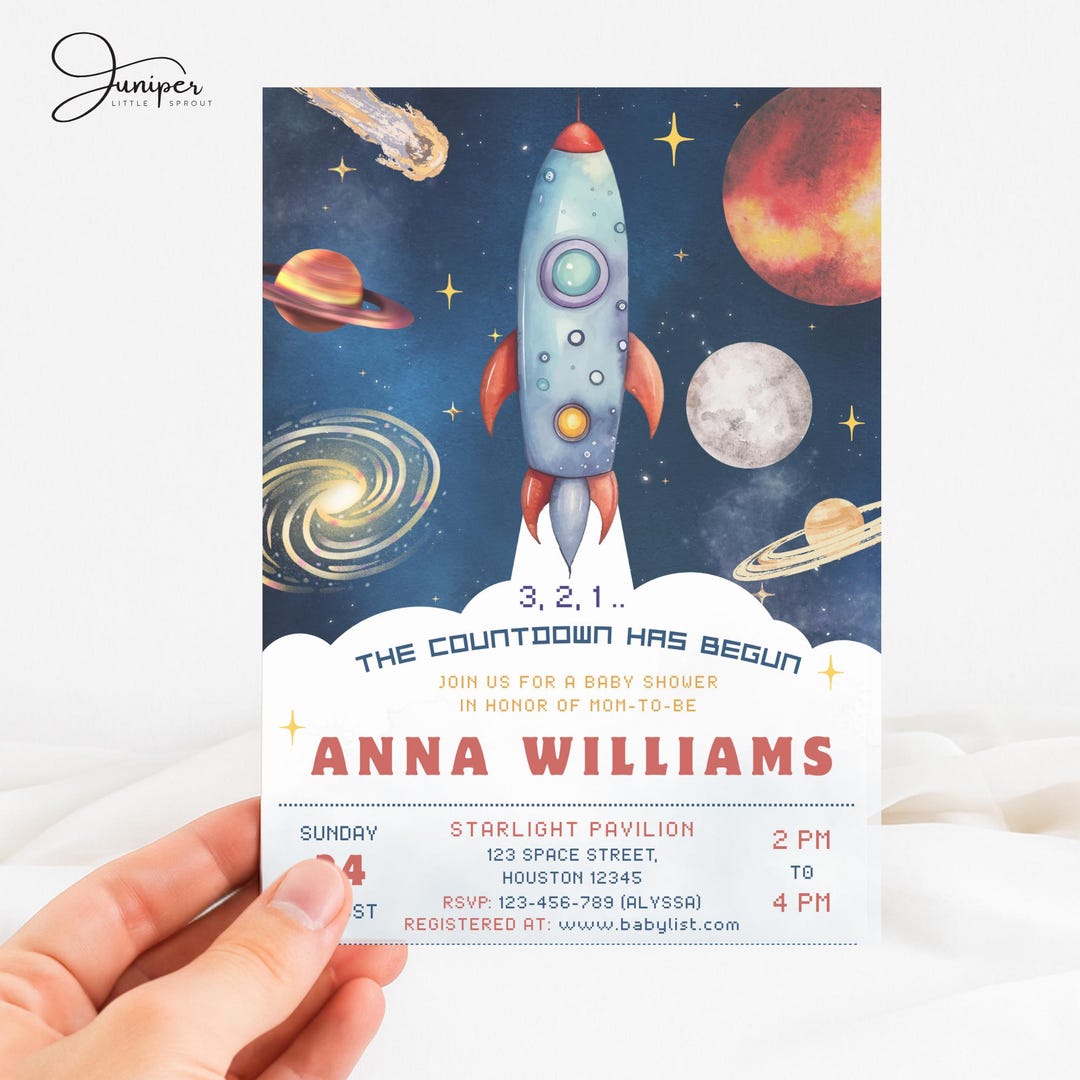 Space Baby Shower Invitation, Countdown Rocket Invitation, Galaxy Baby ...