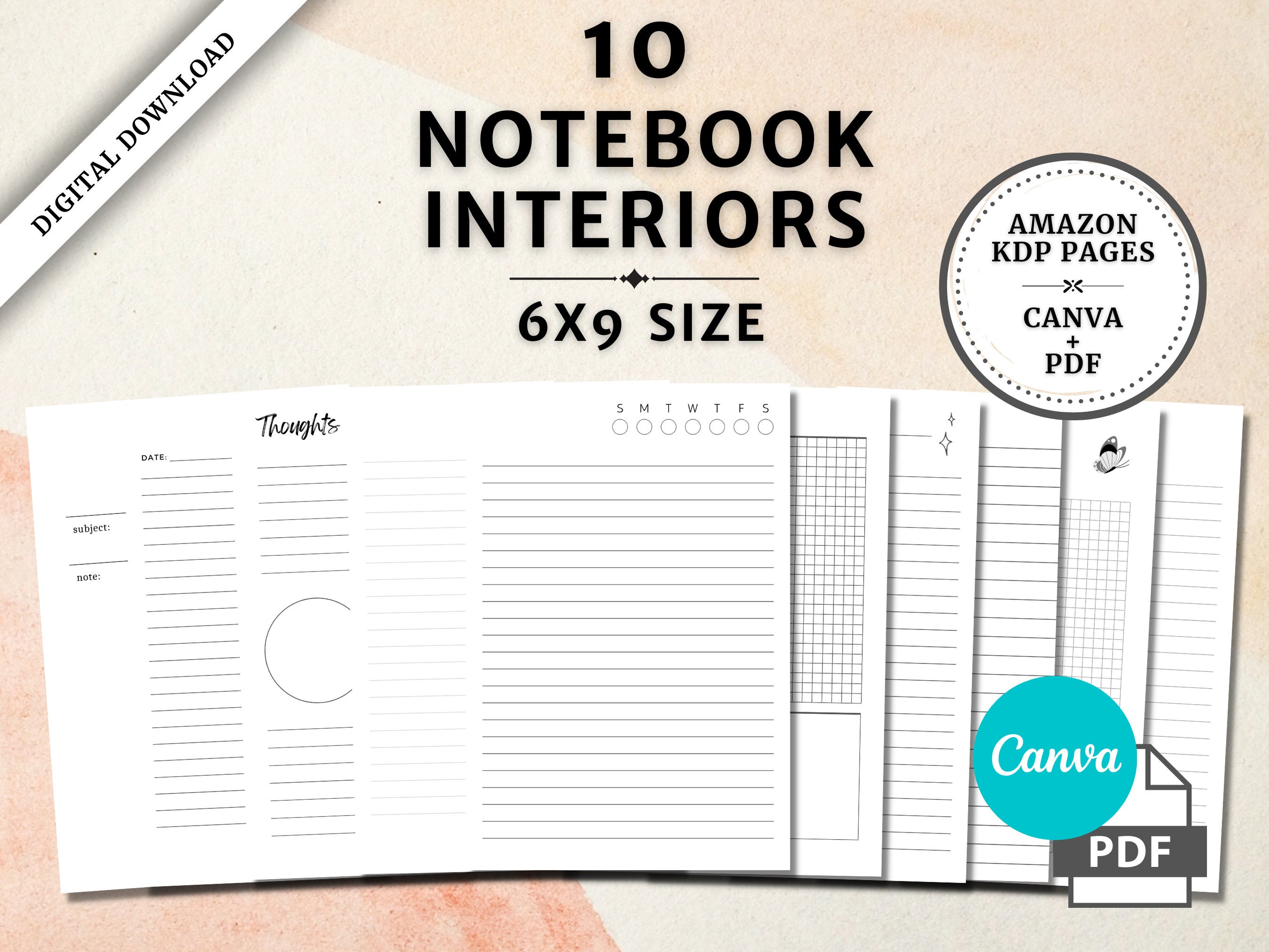 KDP Interior Bundle, 10 6x9 Journal Interior Pages, KDP Interior ...